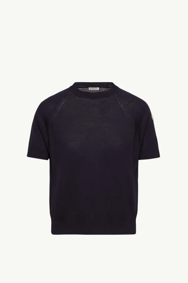 Moncler Short Sleeve Wool Sweater - Blue
