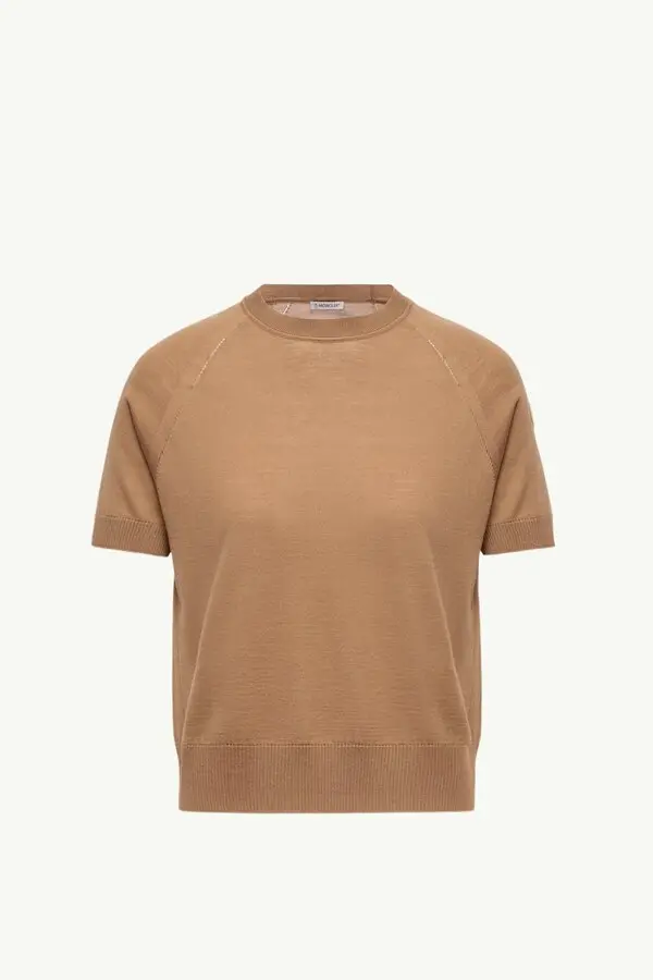 Moncler Short Sleeve Wool Sweater - Brown