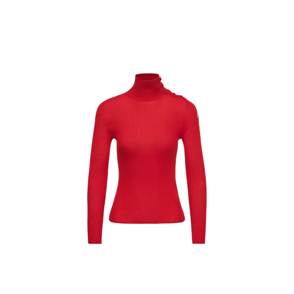 Moncler Textured Ribbed Turtleneck Sweater - Red