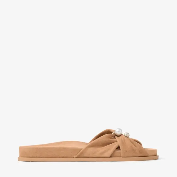 JIMMY CHOO Rafi Flat Suede Flat Sandals - Toffee