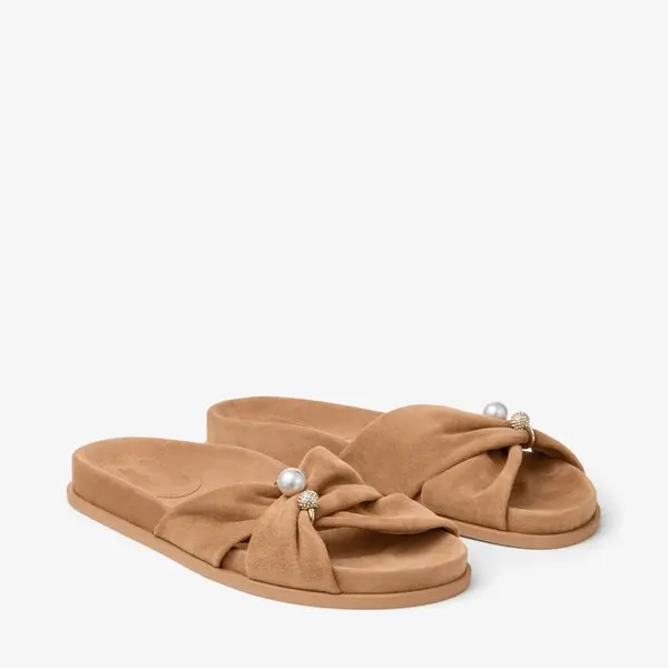 JIMMY CHOO Rafi Flat Suede Flat Sandals - Toffee