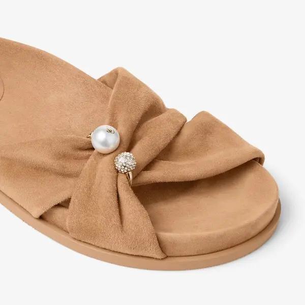 JIMMY CHOO Rafi Flat Suede Flat Sandals - Toffee