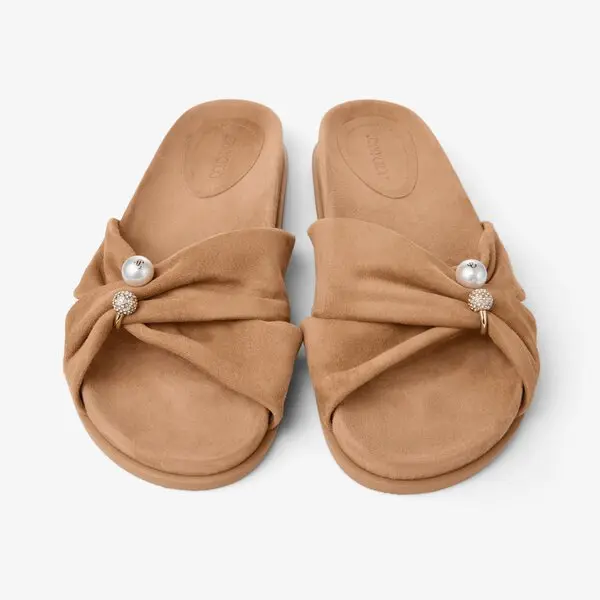JIMMY CHOO Rafi Flat Suede Flat Sandals - Toffee