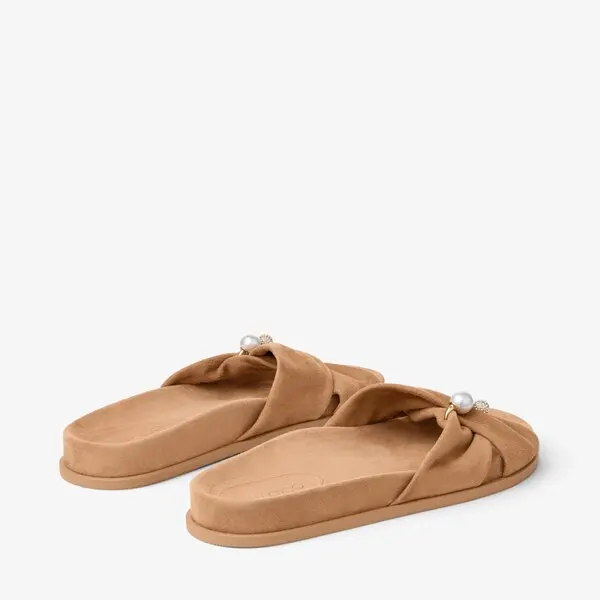 JIMMY CHOO Rafi Flat Suede Flat Sandals - Toffee