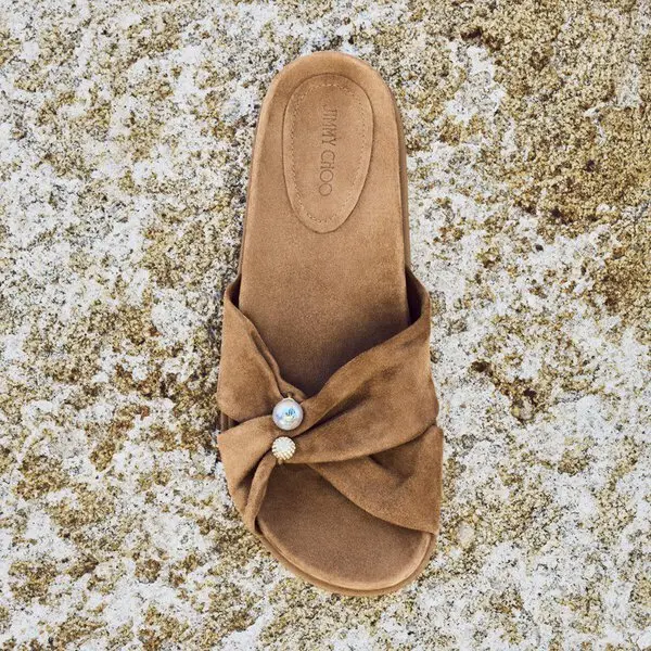JIMMY CHOO Rafi Flat Suede Flat Sandals - Toffee
