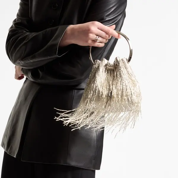 JIMMY CHOO Bon Bon Bucket Bag With Silver Braided Fringe - Silver/silver