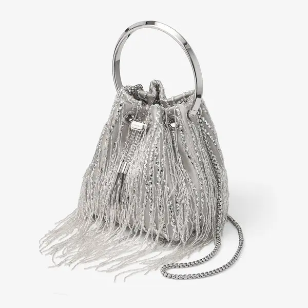 JIMMY CHOO Bon Bon Bucket Bag With Silver Braided Fringe - Silver/silver