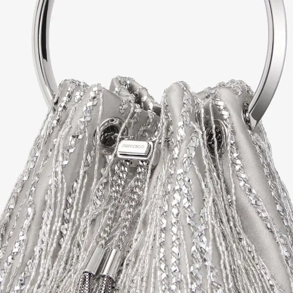 JIMMY CHOO Bon Bon Bucket Bag With Silver Braided Fringe - Silver/silver