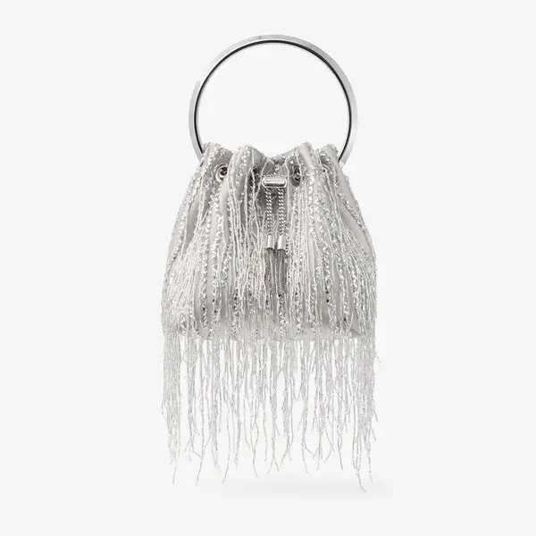 JIMMY CHOO Bon Bon Bucket Bag With Silver Braided Fringe - Silver/silver