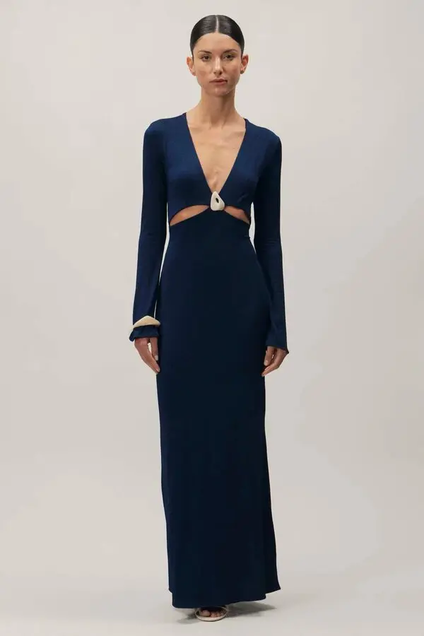 BAOBAB Manola Maxi Dress With V-neckline And Cutouts - Deep Blue