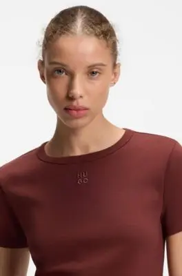 Hugo Regular-fit T-shirt With Stacked-logo Embroidery