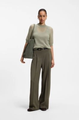 BOSS Wide-leg Pinstripe Stretch Crepe Pants - Green
