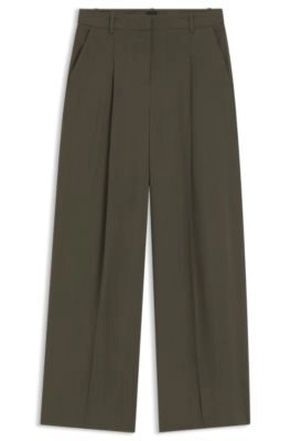 BOSS Wide-leg Pinstripe Stretch Crepe Pants - Green