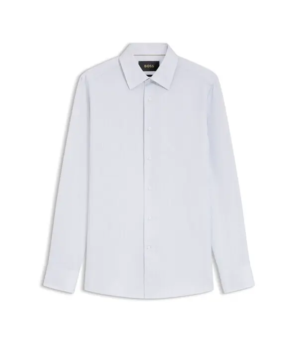BOSS Slim-fit Shirt In Striped Italian-made Cotton - Dark Blue