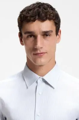 BOSS Slim-fit Shirt In Striped Italian-made Cotton - Dark Blue