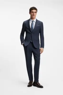 BOSS Slim-fit Shirt In Striped Italian-made Cotton - Dark Blue