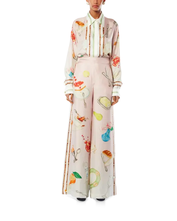 Casablanca Printed Silk Wide Leg Trousers
