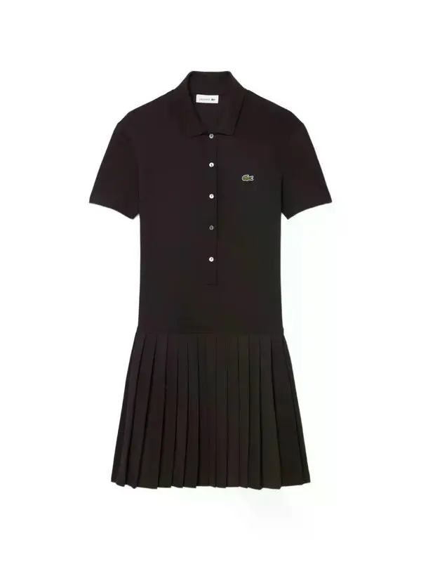 Lacoste Pleated Skirt Polo Collar Mini Dress - Brown