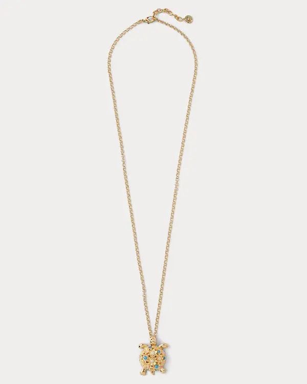 Lilly Pulitzer® Gold Metal Turtle Pendant Necklace With Semi-precious Stone Detail - Multi
