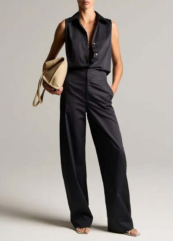 Vince Cotton High-rise Elastic-waist Trouser - Ink