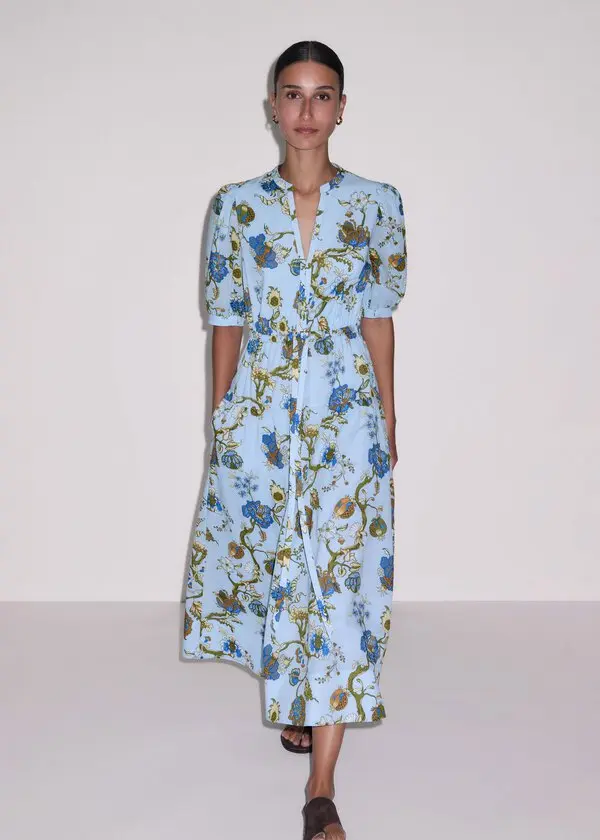 ME+EM Cotton Floral Garden Print Midi Dress - Blue/white
