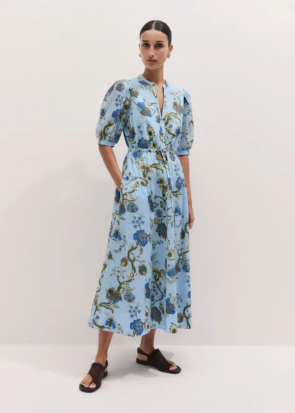 ME+EM Cotton Floral Garden Print Midi Dress