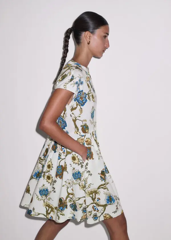 ME+EM Jacobean Garden Print Short Tiered Swing Dress