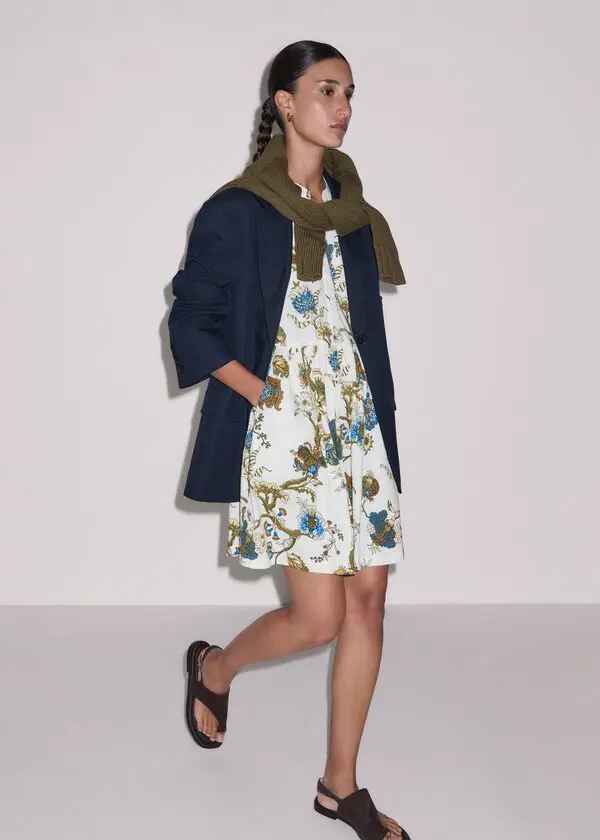 ME+EM Jacobean Garden Print Short Tiered Swing Dress