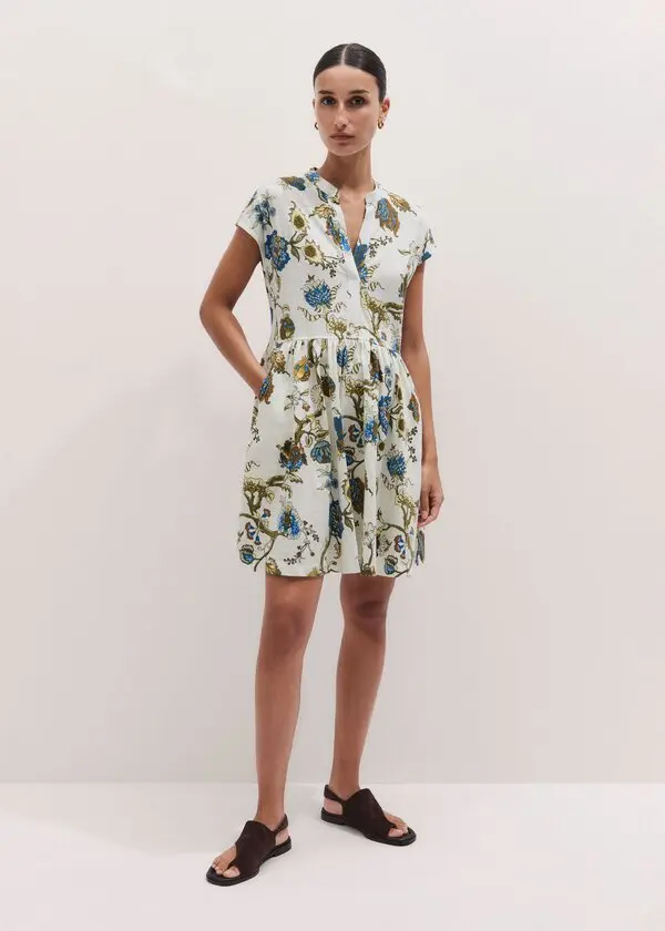 ME+EM Jacobean Garden Print Short Tiered Swing Dress