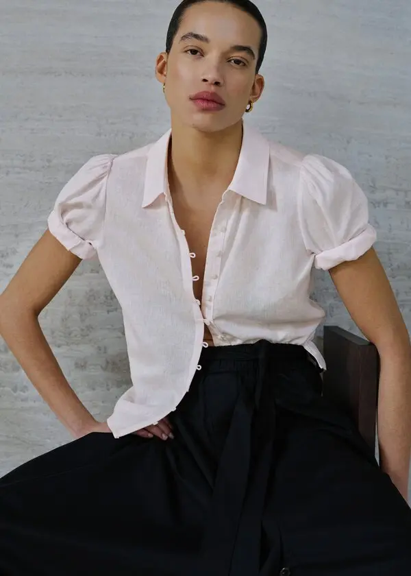 ME+EM Crease-less Linen Pouf Sleeve Blouse Iced Pink - Icy Pink