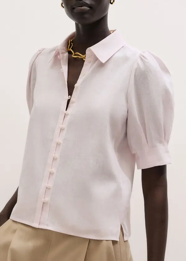 ME+EM Crease-less Linen Puff Sleeve Blouse