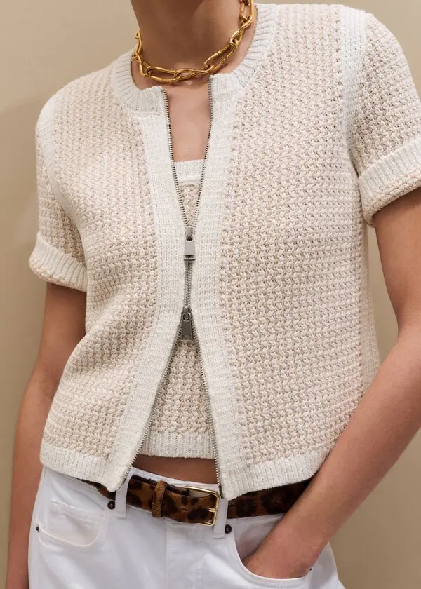 ME+EM Short Sleeve Zip Through Knit Tee
