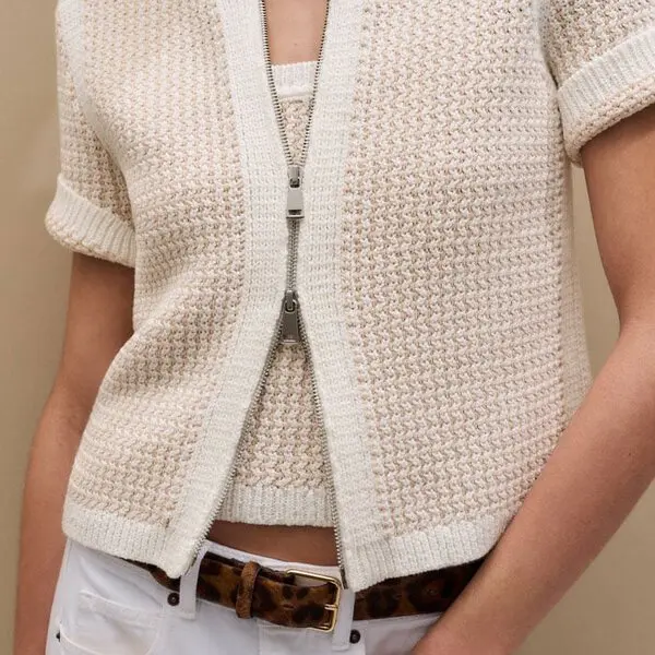 ME+EM Short Sleeve Zip Through Knit Tee