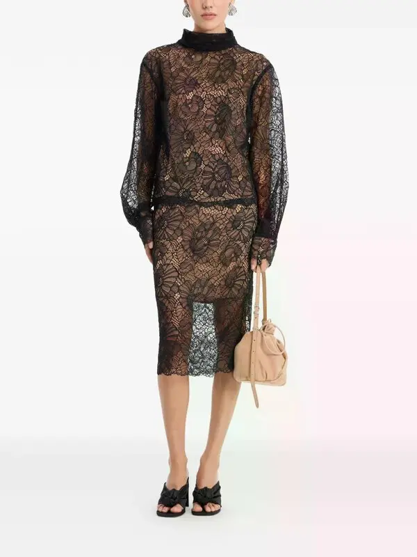 ROTATE BY BIRGER CHRISTENSEN Lace Long-sleeve Midi Dress