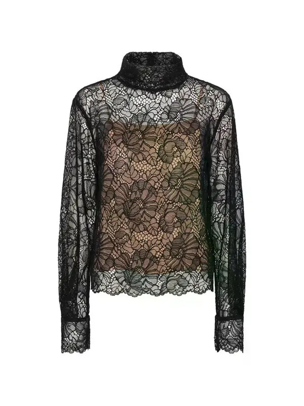 ROTATE BY BIRGER CHRISTENSEN Lace Long-sleeve Midi Dress - Black