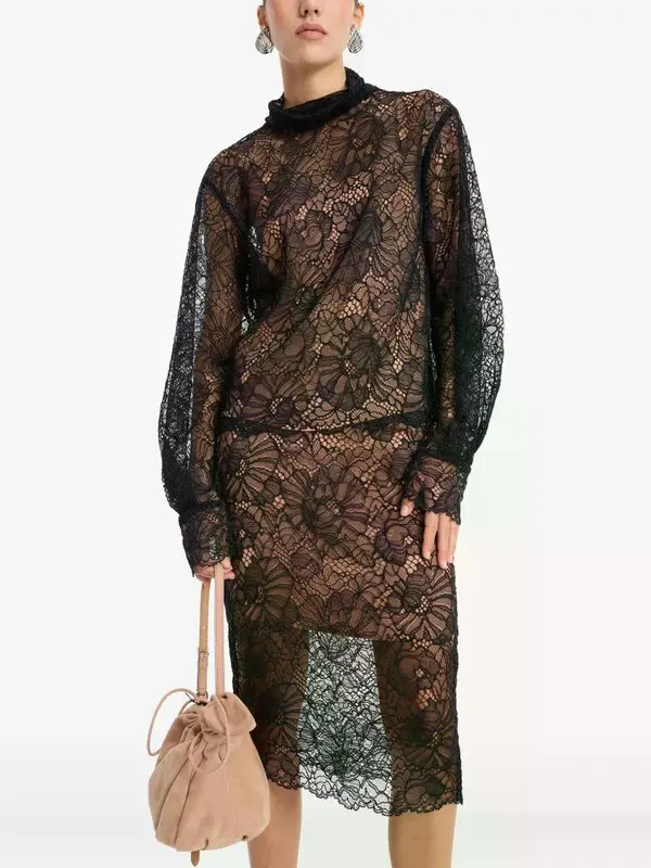 ROTATE BY BIRGER CHRISTENSEN Lace Long-sleeve Midi Dress - Black