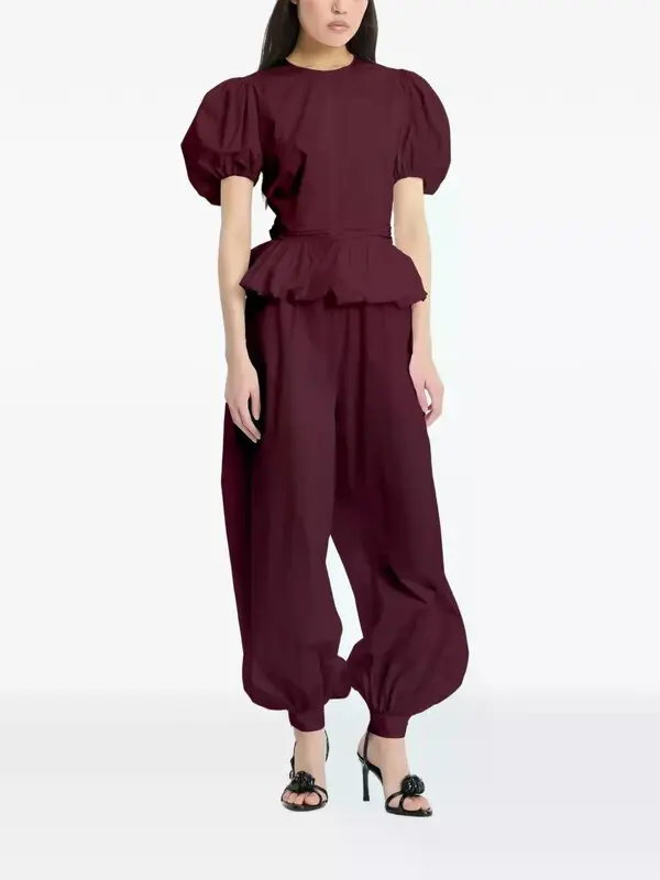 ROTATE BY BIRGER CHRISTENSEN Puff Sleeve Peplum Top - Red