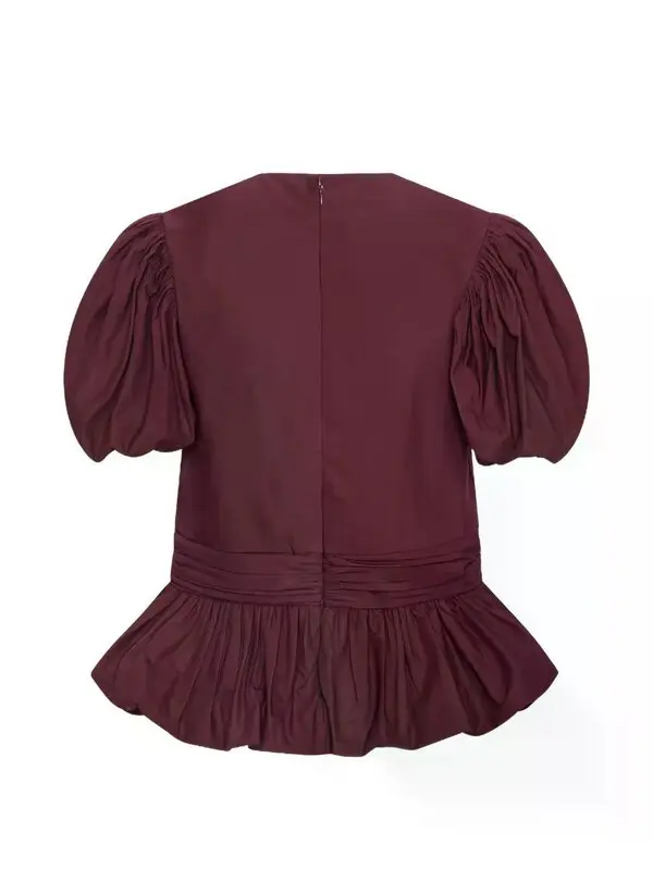 ROTATE BY BIRGER CHRISTENSEN Puff Sleeve Peplum Top - Red