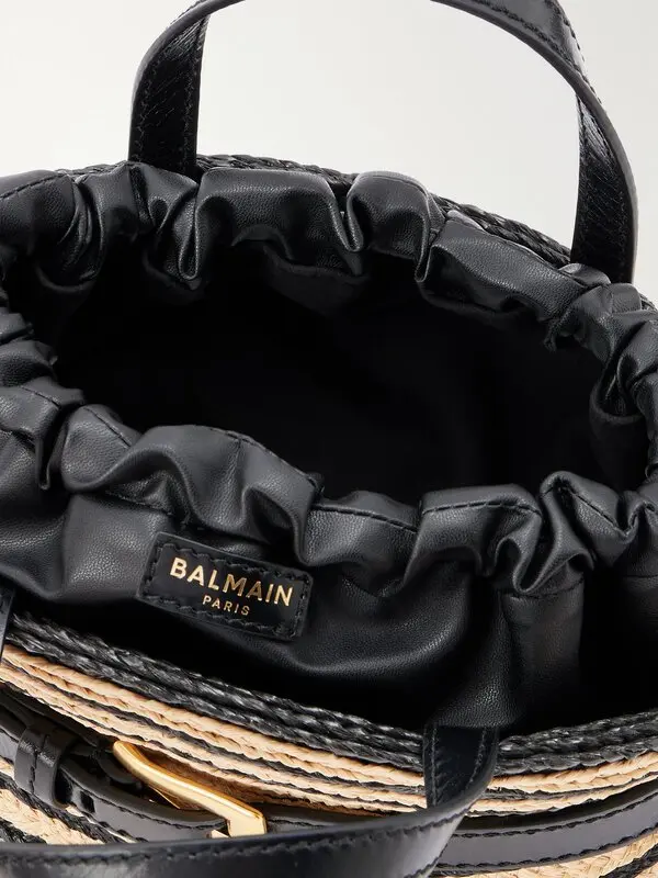 Balmain Mini Buckled Raffia Shoulder Bag