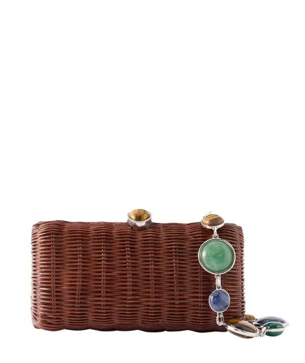 Judith Leiber Couture Poppy Basket Embellished Raffia Clutch - Brown