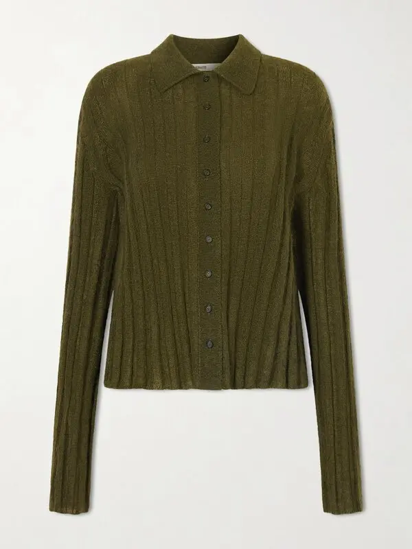 Khaite Meadow Ribbed Mohair And Silk-blend Cardigan - Green