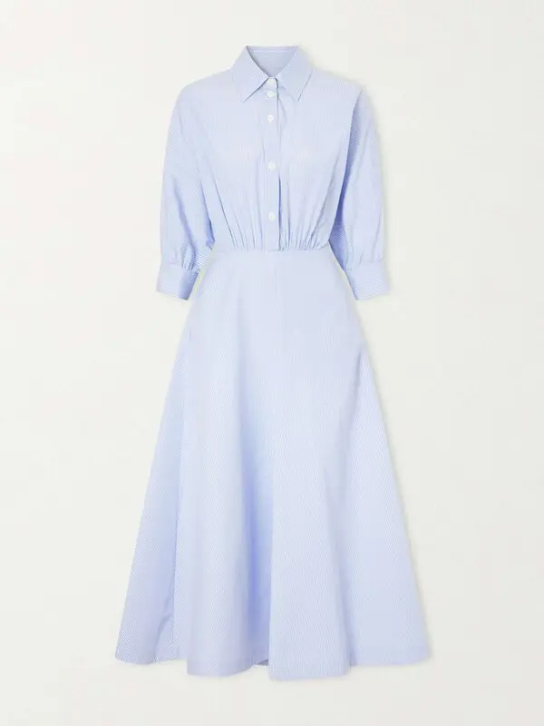 Altuzarra Striped Cotton-poplin Midi Dress - Light Blue