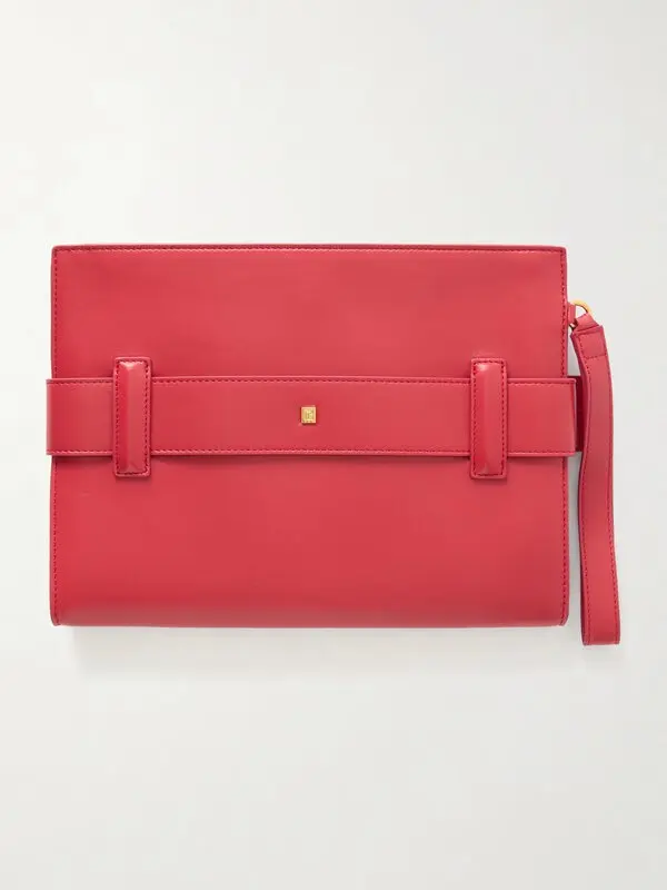 Balmain Anthem Buckled Leather Clutch