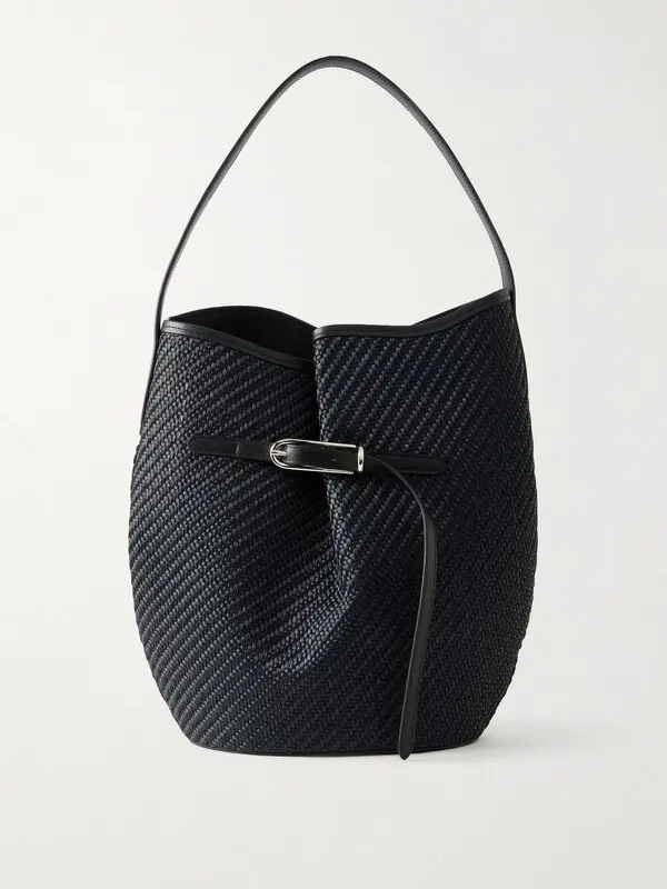 LIFFNER Belted Bucket Leather-trimmed Raffia Bucket Bag