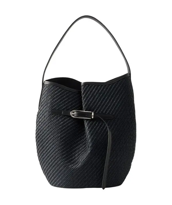LIFFNER Belted Bucket Raffia Bag - Black