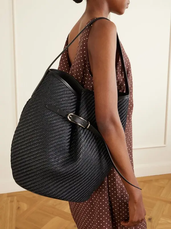 LIFFNER Belted Bucket Raffia Bag - Black