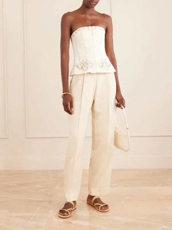 Agua Bendita Tota Anhelo Embellished Linen Corset Top