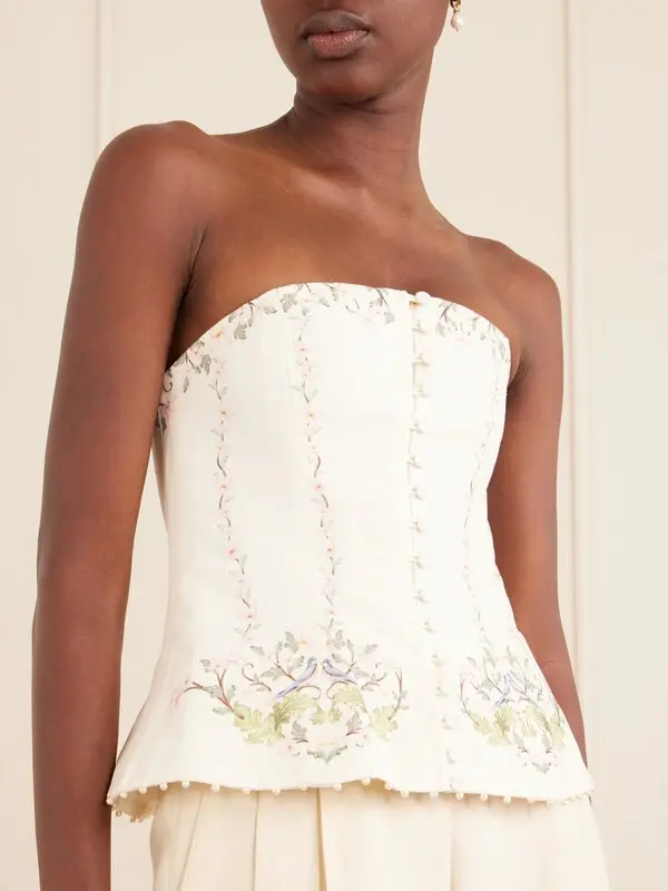 Agua Bendita Tota Anhelo Embellished Linen Corset Top