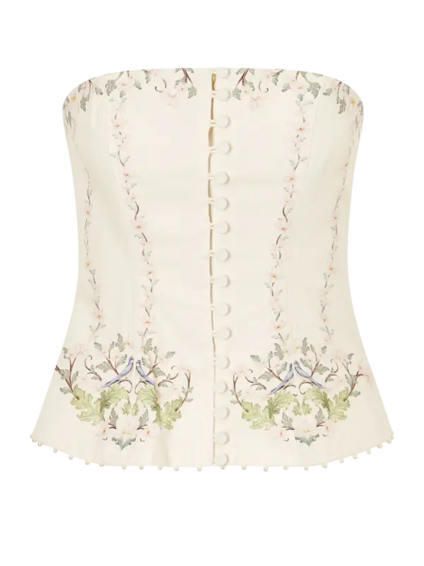 Agua Bendita Tota Anhelo Embellished Linen Corset Top - Neutrals
