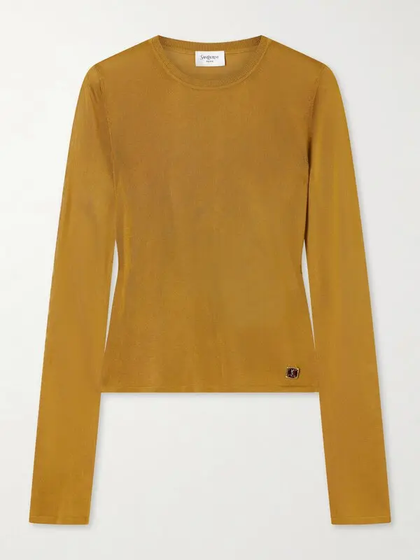 Saint Laurent Cassandre Embellished Knit T-shirt - Orange